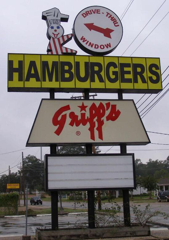 Menu at Griff's Hamburgers restaurant, Ruston
