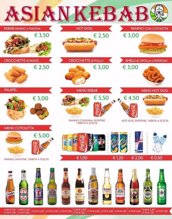 Menu da Asian Kebab ristorante, Lecce