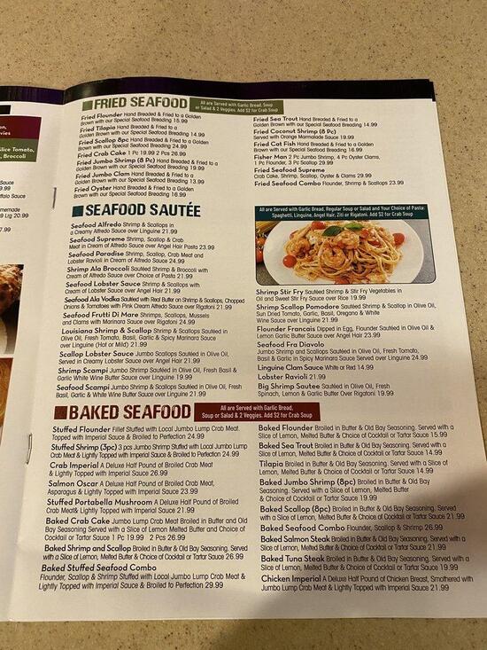 Menu at The Palace steakhouse, Milford