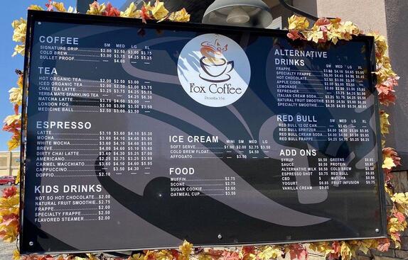 Menu at Fox Coffee pub & bar, Abilene