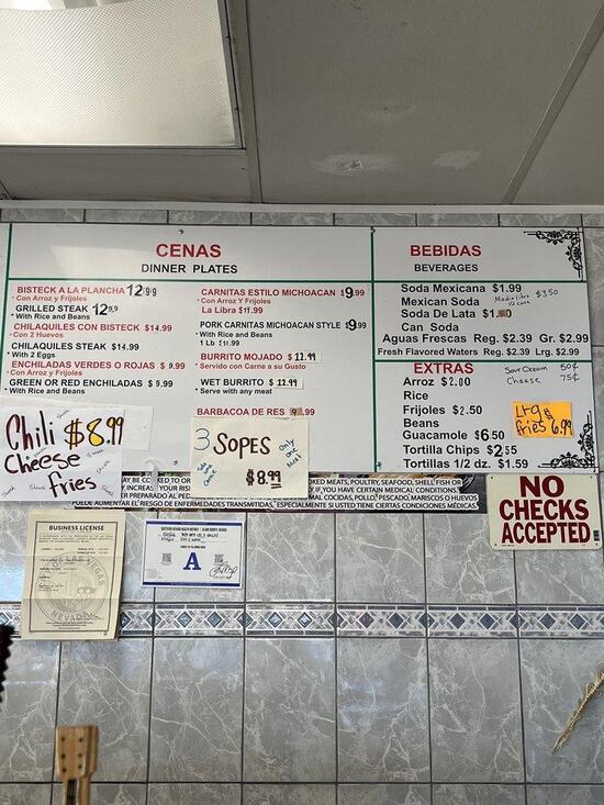 Menu at EL Taco Rico restaurant, Las Vegas