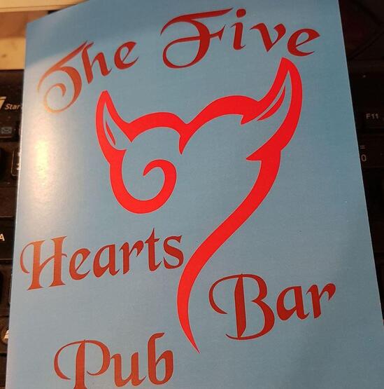 Menu at The Five Hearts Pub, Tivoli