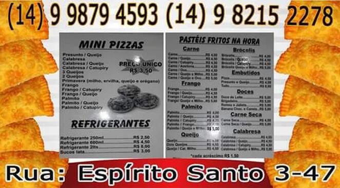 Menu at Dora Pastéis, Bauru