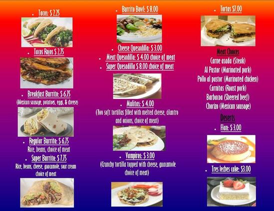 Menu at La Duranguense Tacos Y Mas restaurant, White City
