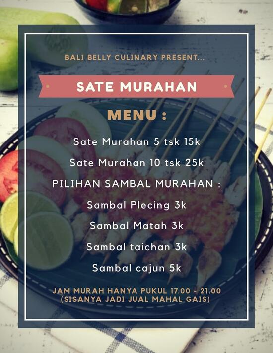 Menu at Bali Belly restaurant, Tangerang