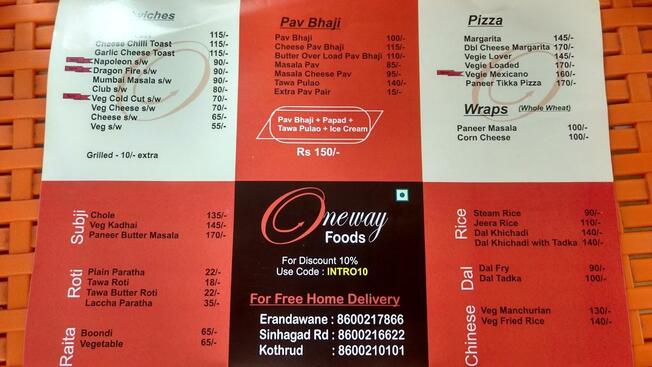 Oneway Foods, Pune - Restaurant menu, prices and reviews