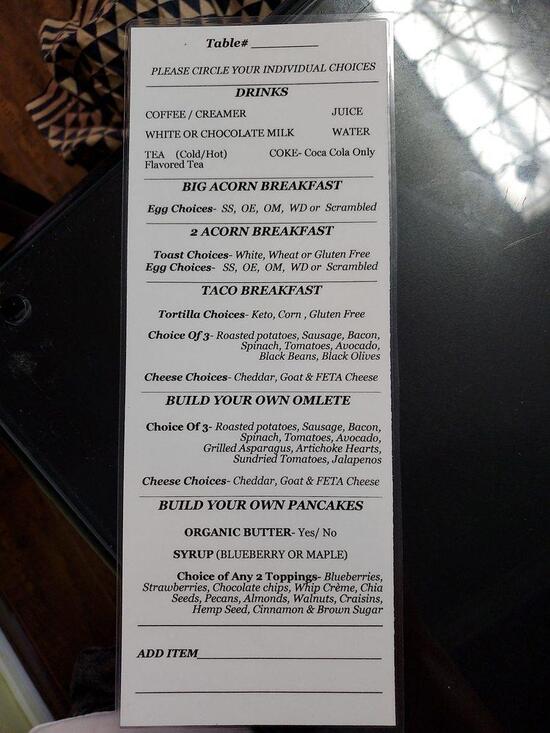 Menu at The Little Acorn desserts, Montgomery