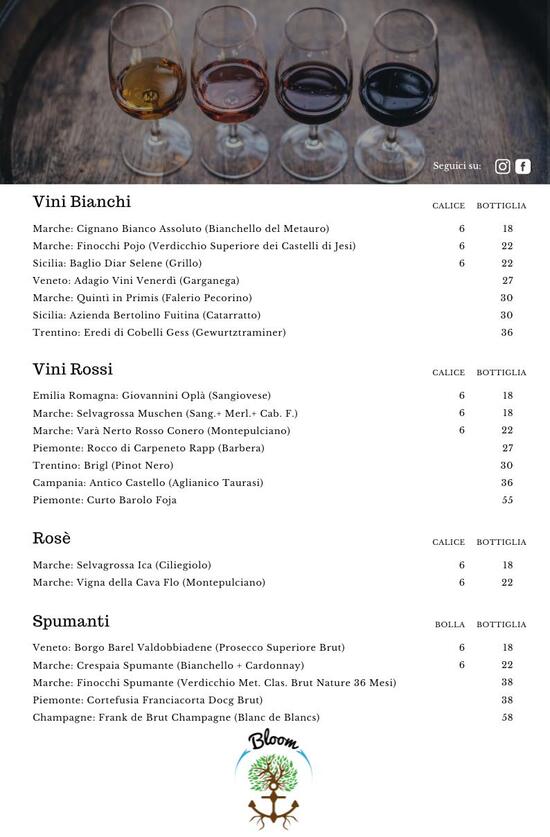 Menu at Bistrot Bloom restaurant, Pesaro