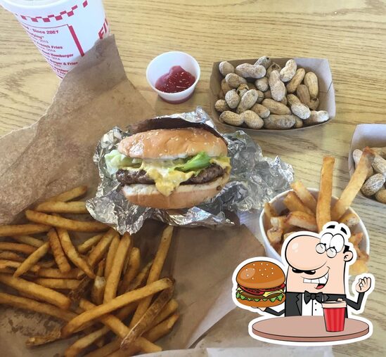 Menu at Five Guys fast food, Long Beach, CA-1