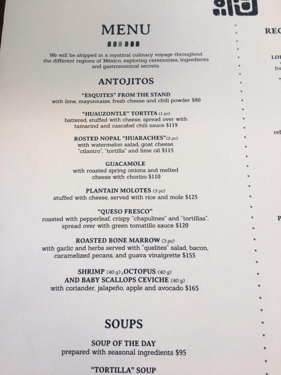 Menu at Sala Gastronómica restaurant, Ciudad López Mateos