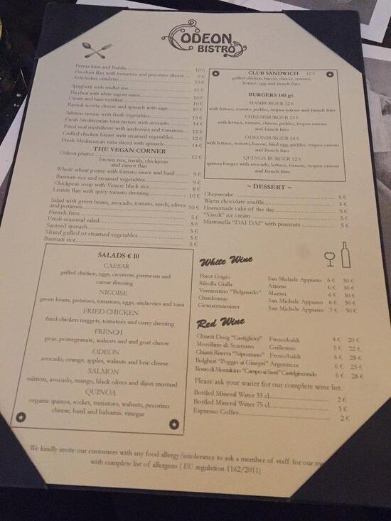 Menu da Cafe Odeon, Firenze