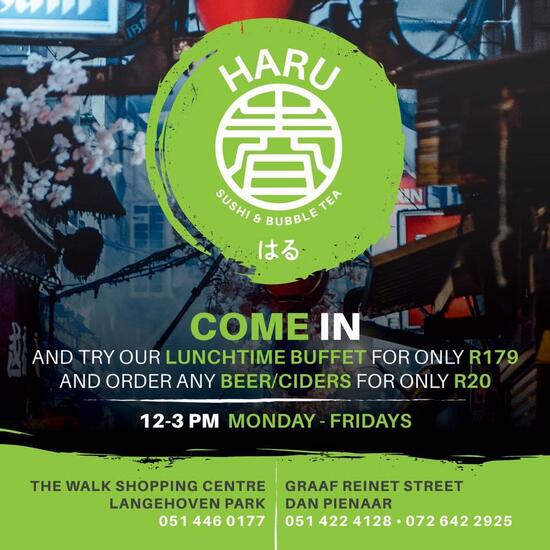 Menu at HARU Sushi & Bubble Tea Preller restaurant, Bloemfontein