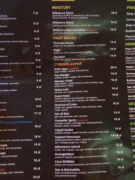 Menu at Cybermachina pub & bar, Katowice