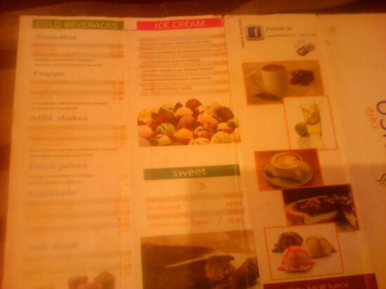 Menu au Senso Cafe, Louxor