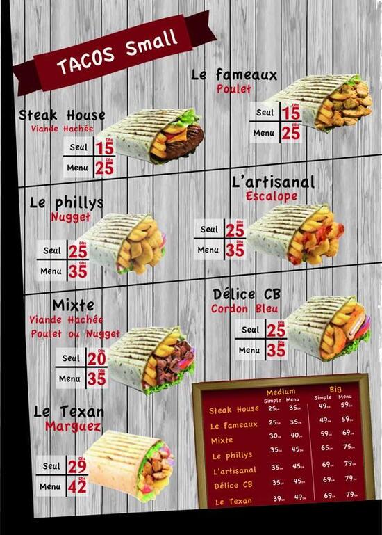 Menu au TACOS LIGHT MAROC Casablanca restaurant, Casablanca, Region ...