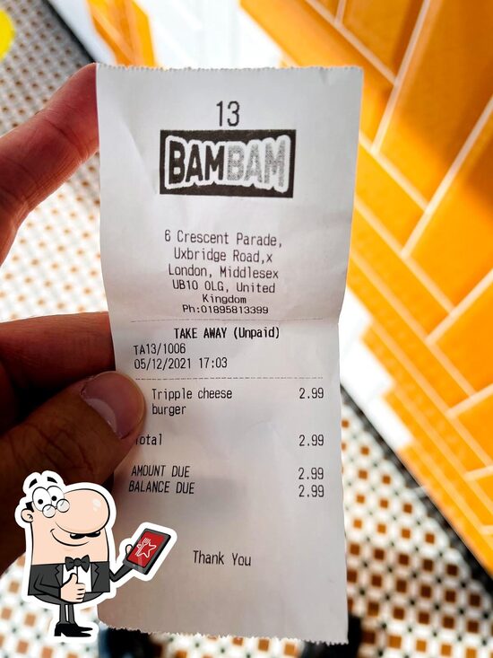 Menu at Bam Bam restaurant, Uxbridge