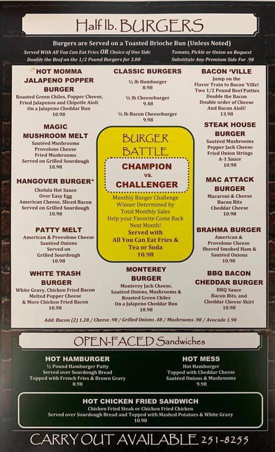 Menu at Gigi's burger bar, Coffeyville