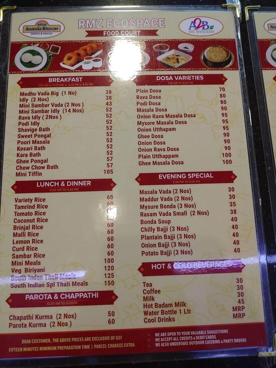 Menu at Adyar Ananda Bhavan - A2B, Bengaluru, 78