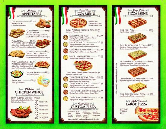 Menu at Piara Pizza pizzeria, Oxnard