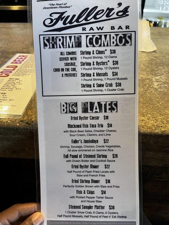 Menu at Fuller's Raw Bar, Hampton