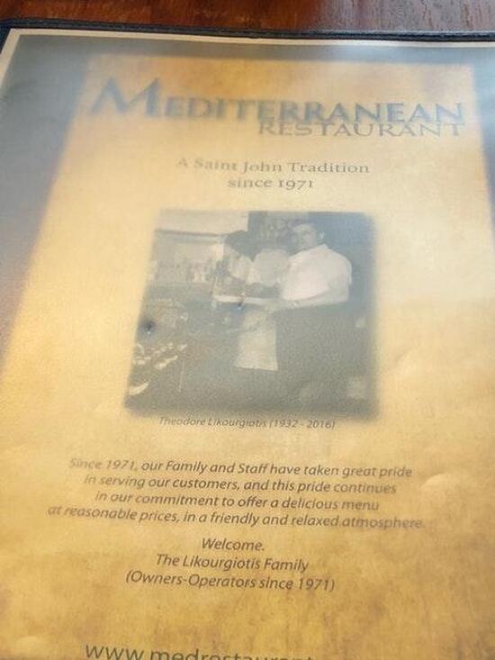 Menu at Mediterranean Restaurant, Saint John
