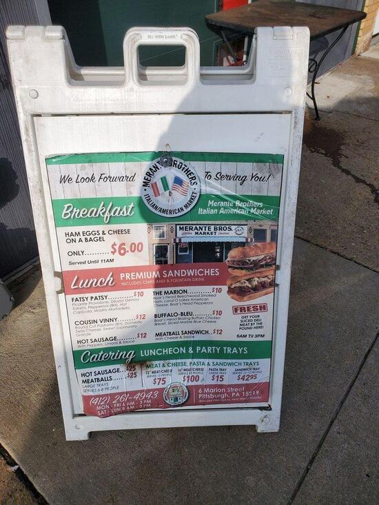 Menu at Merante Brothers Italian American Market, Pittsburgh