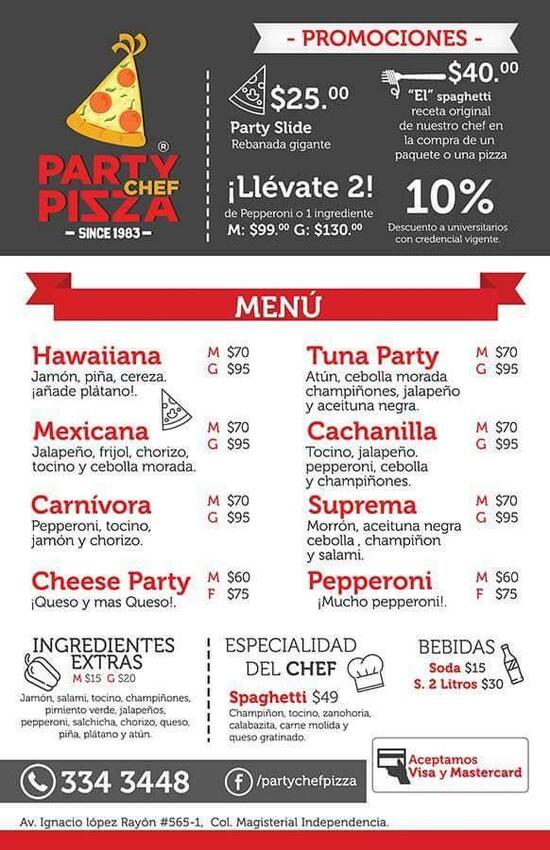 Menu at Party Chef Pizza restaurant, Mexicali