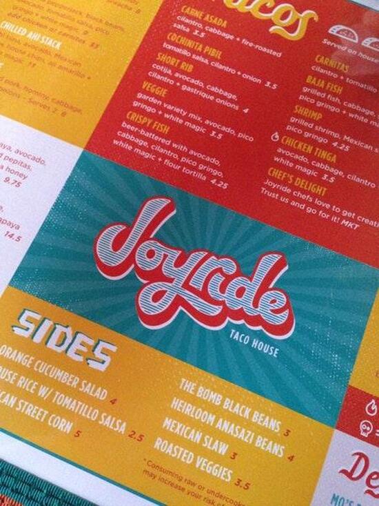 Menu at Joyride East restaurant, Gilbert