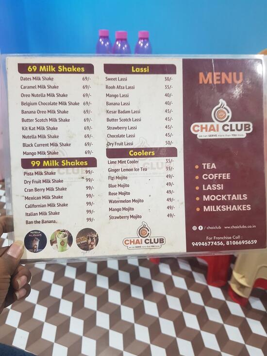 Menu at CHAI CLUB 60FEET ROAD, Suryapet