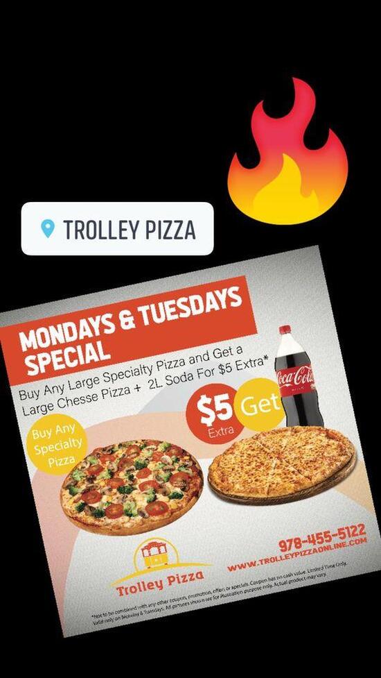 Menu at Trolley Pizza pizzeria, Lowell, 358 Fairmount St