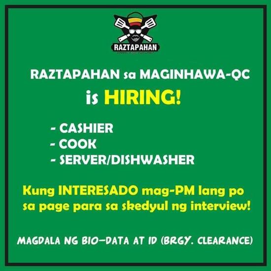 Carta del restaurante Raztapahan sa maginhawa, Ciudad Quezon, 152a ...