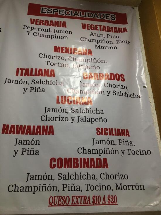 Menu at Pizzas Mary restaurant, Ameca