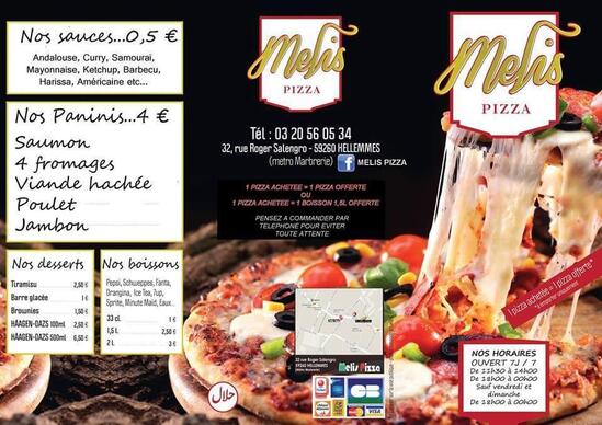 Menu at Melis Pizza pizzeria, Lille