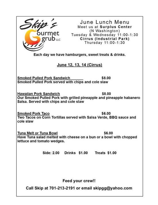 Menu at Skip's Gourmet Grub, Grand Forks