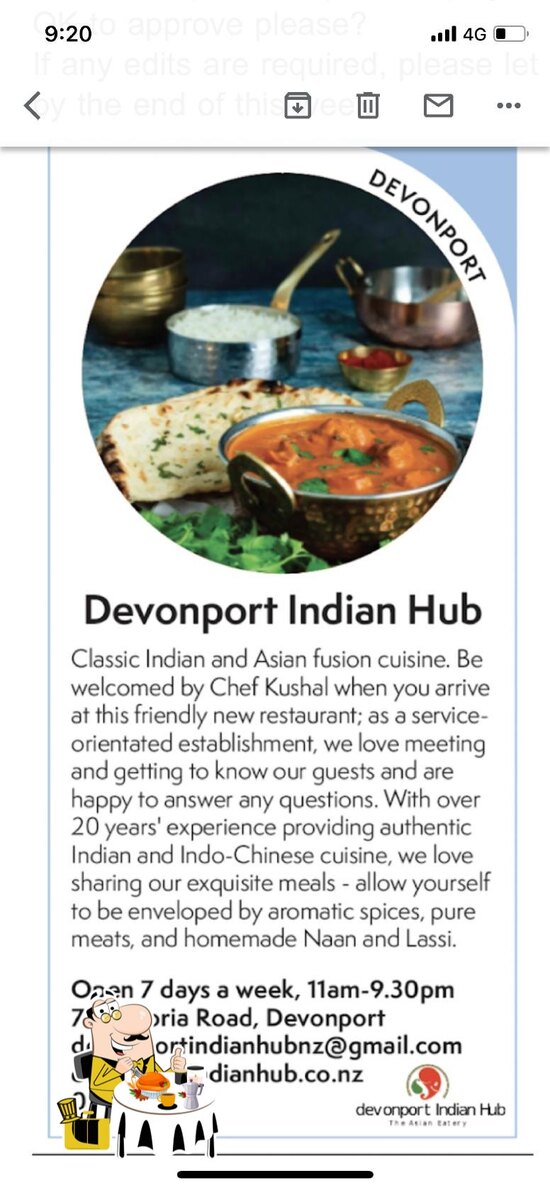 Menu at Devonport Indian Hub restaurant, Auckland