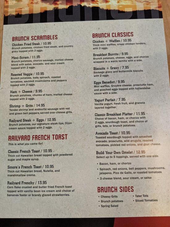 Menu at The Railyard - Gillette restaurant, Gillette