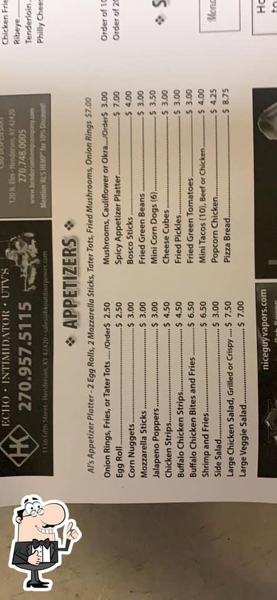 Menu at Algonquins Bar and Grill, Henderson, 213 KY-2084