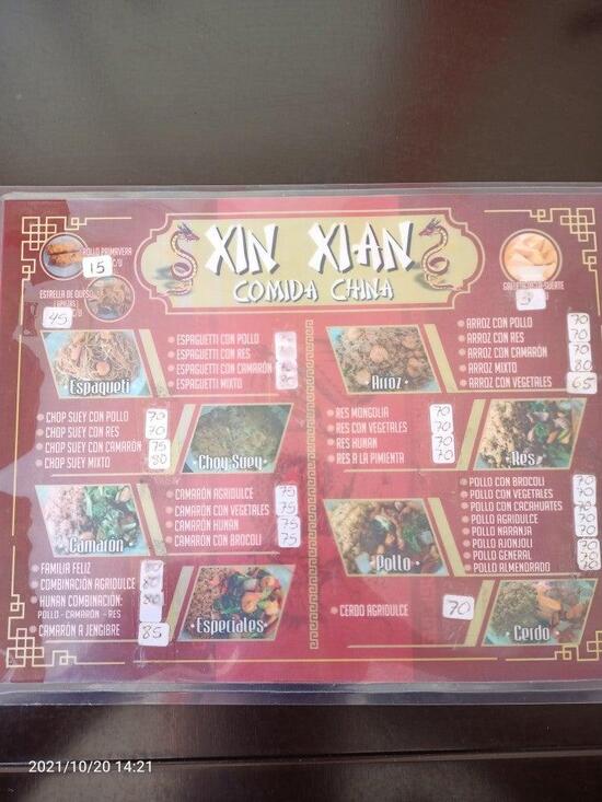 Carta del restaurante Xin Xian, Silao