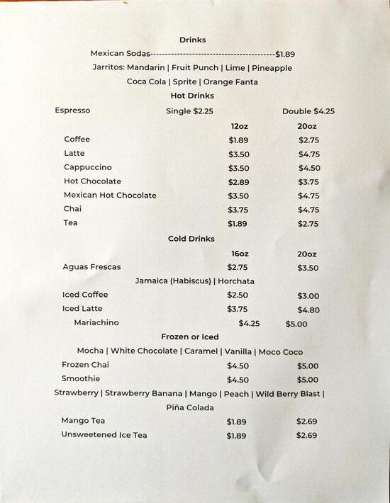 Menu at Cactus Café cafe, Millersville