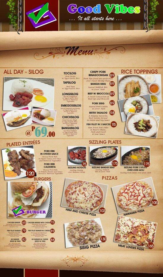 Menu at Good Vibes Bistro pub & bar, Manila