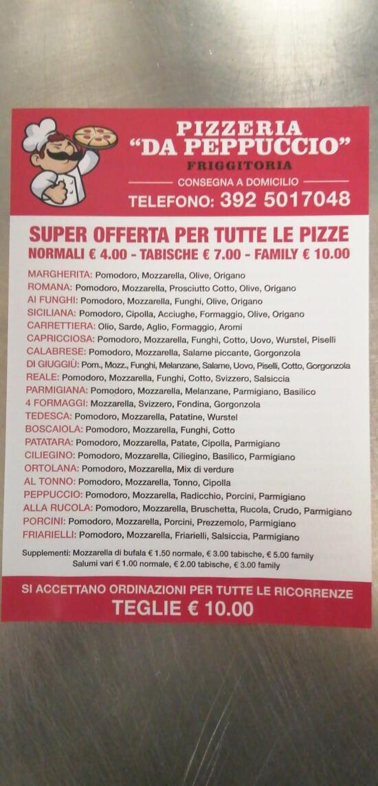 Menu at Pizzeria Da Peppuccio, Villaggio Peruzzo