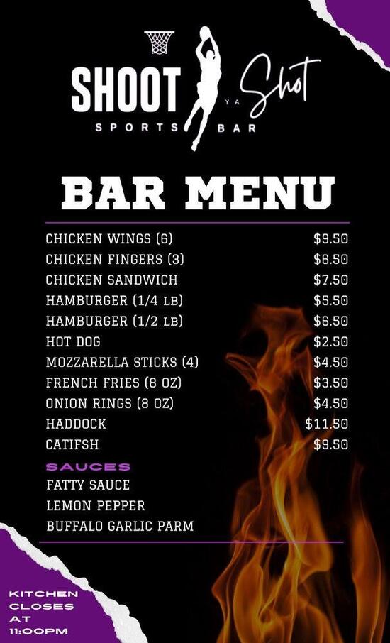 Menu at Shoot Ya Shot Sports Bar, Rochester