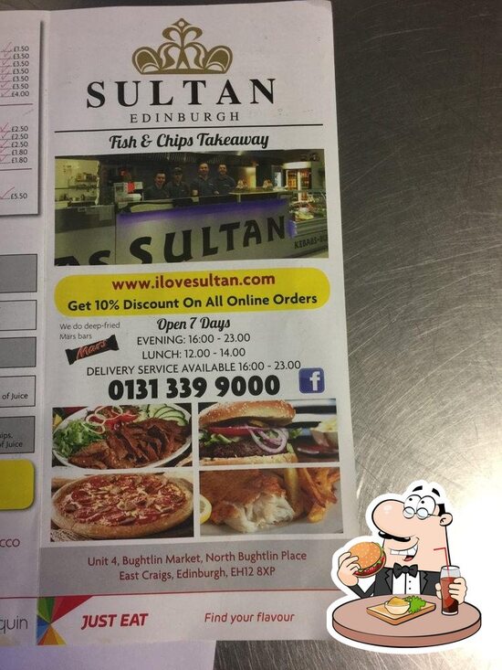 Menu at Sultan Fish&Chips Takeaway restaurant, Edinburgh
