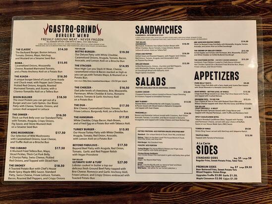 Menu at Gastro Grind Burgers restaurant, Palm Desert