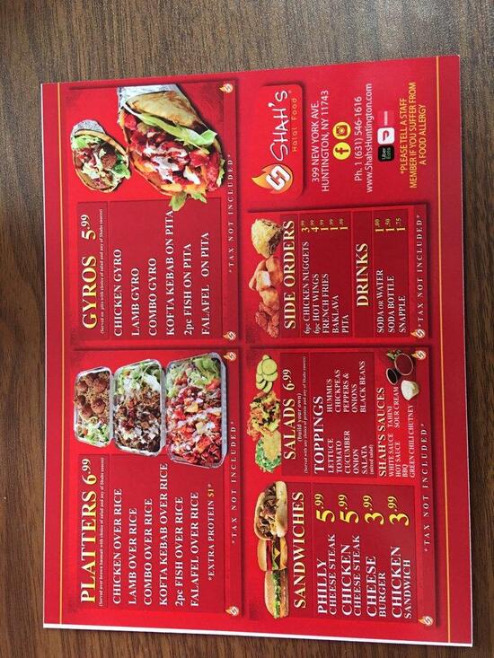 Menu at Shah's Halal Huntington Village restaurant, Huntington