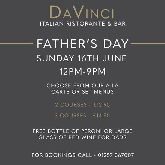 Menu at Da Vinci Italian Bar and Restaurant, Charnock Richard