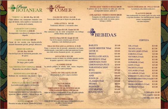Carta del restaurante La Antigua Curandería, Pachuca del Soto, C. Juan ...