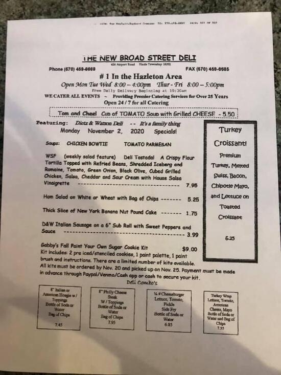 Menu at Broad Street Deli, Hazleton, 147 W Broad St