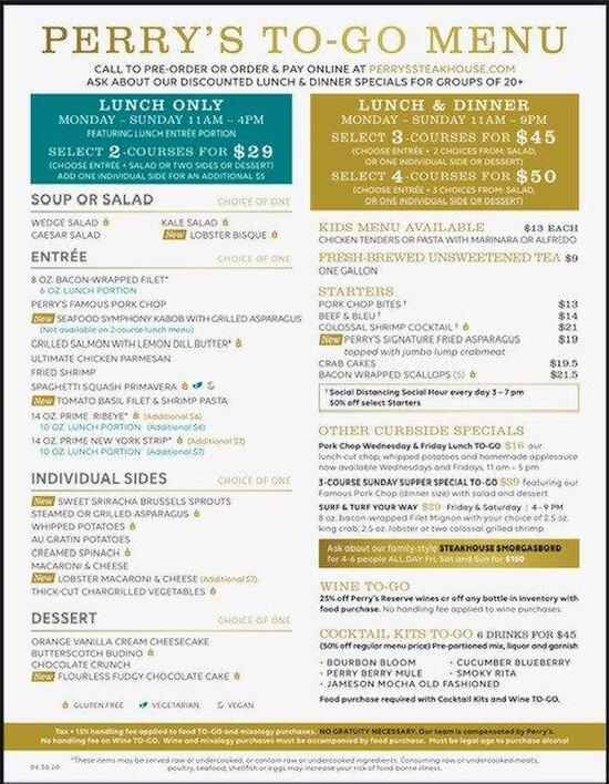 Menu at Perry's Steakhouse & Grille, Grapevine