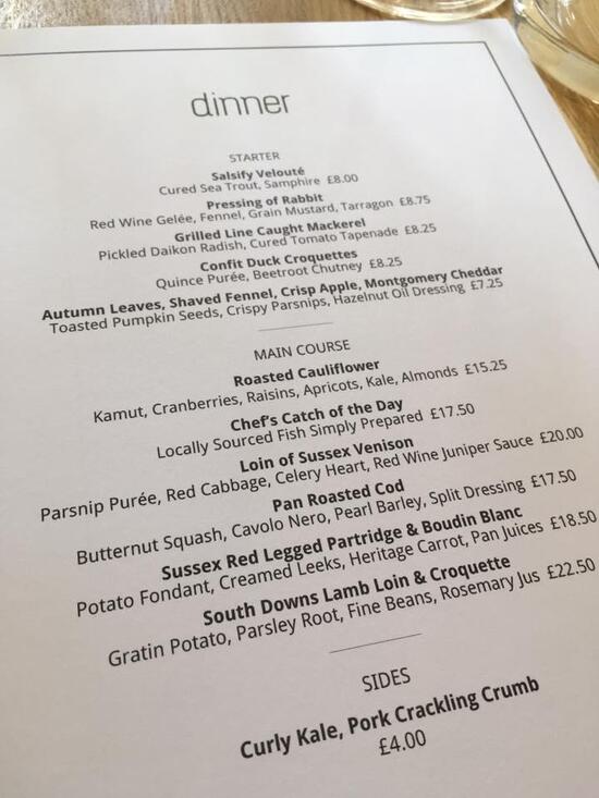 Menu at The Parsons Table restaurant, Arundel